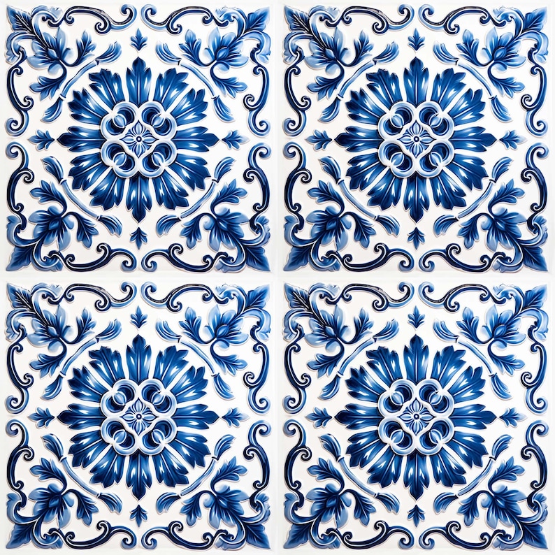 Vintage Blue Mediterranean Spanish Style Tile Digital Design Clipart ...