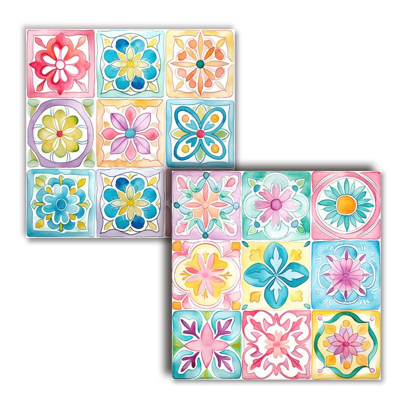 Watercolor Tiles Candy Pastel Color Palette. Simple Shapes Cheerful ...