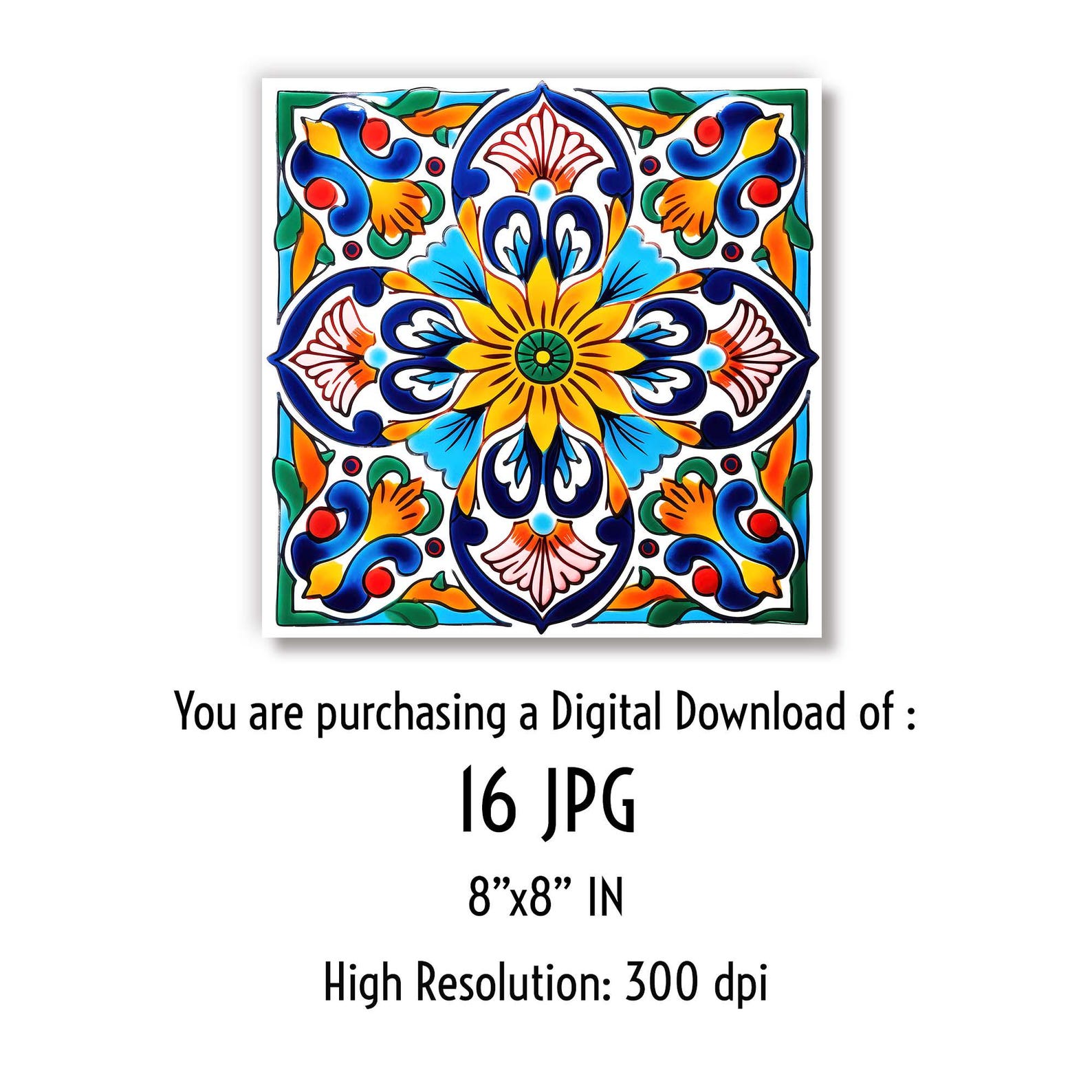 Mexican Style Tile Clipart Set: Colorful 8x8" Designs for DIY Crafts ...