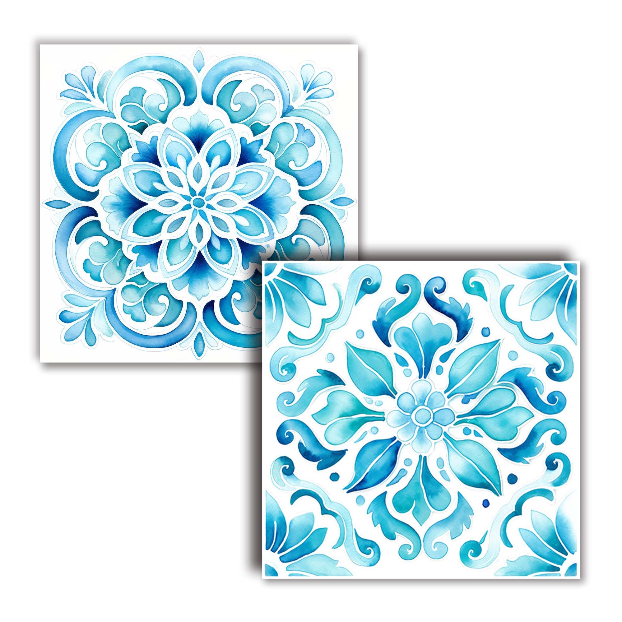 Blue Watercolor Tiles White Background Mosaic Decorative Wallpaper ...