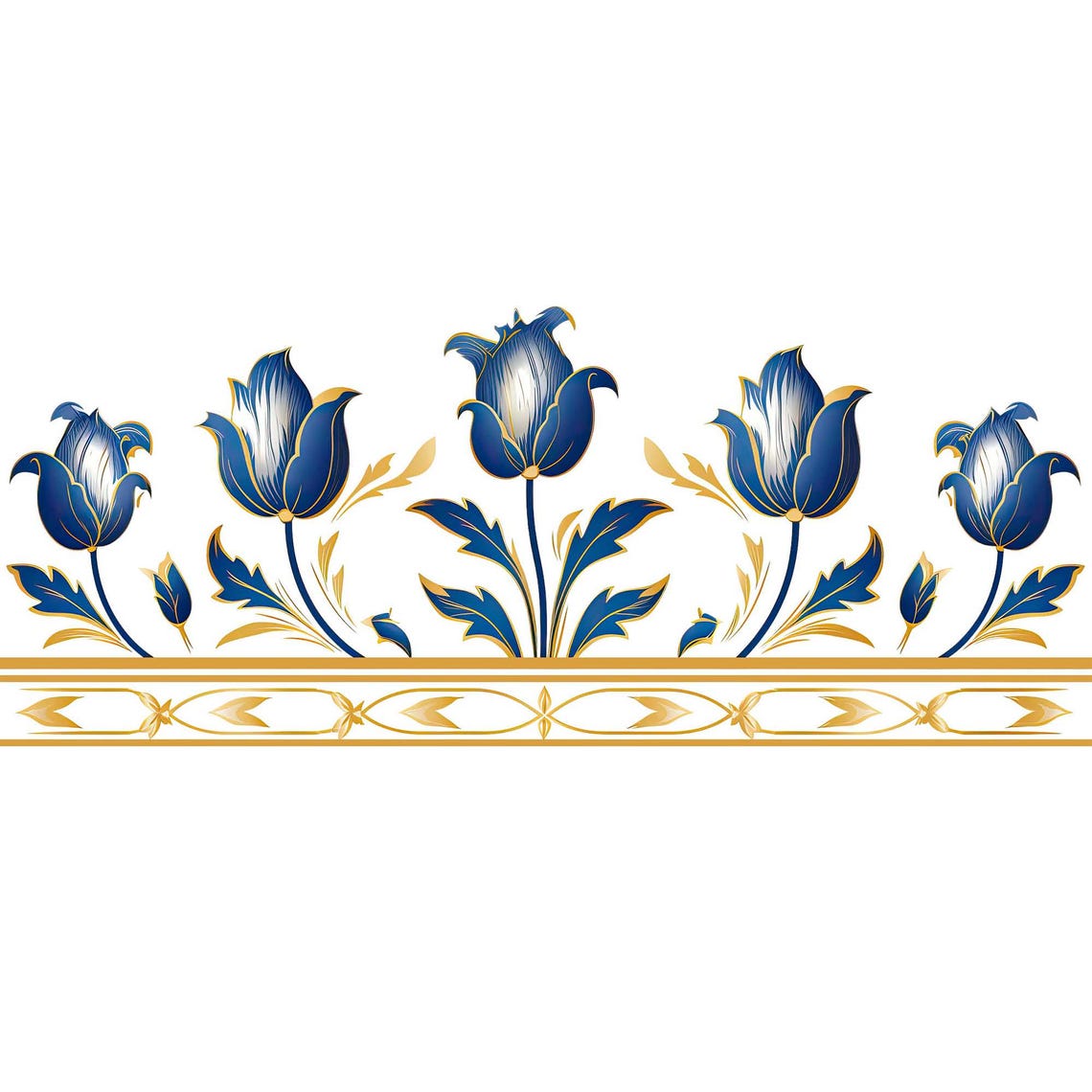 Tulip Borders, Blue and Gold, Floral Ornaments, PNG Transparent ...