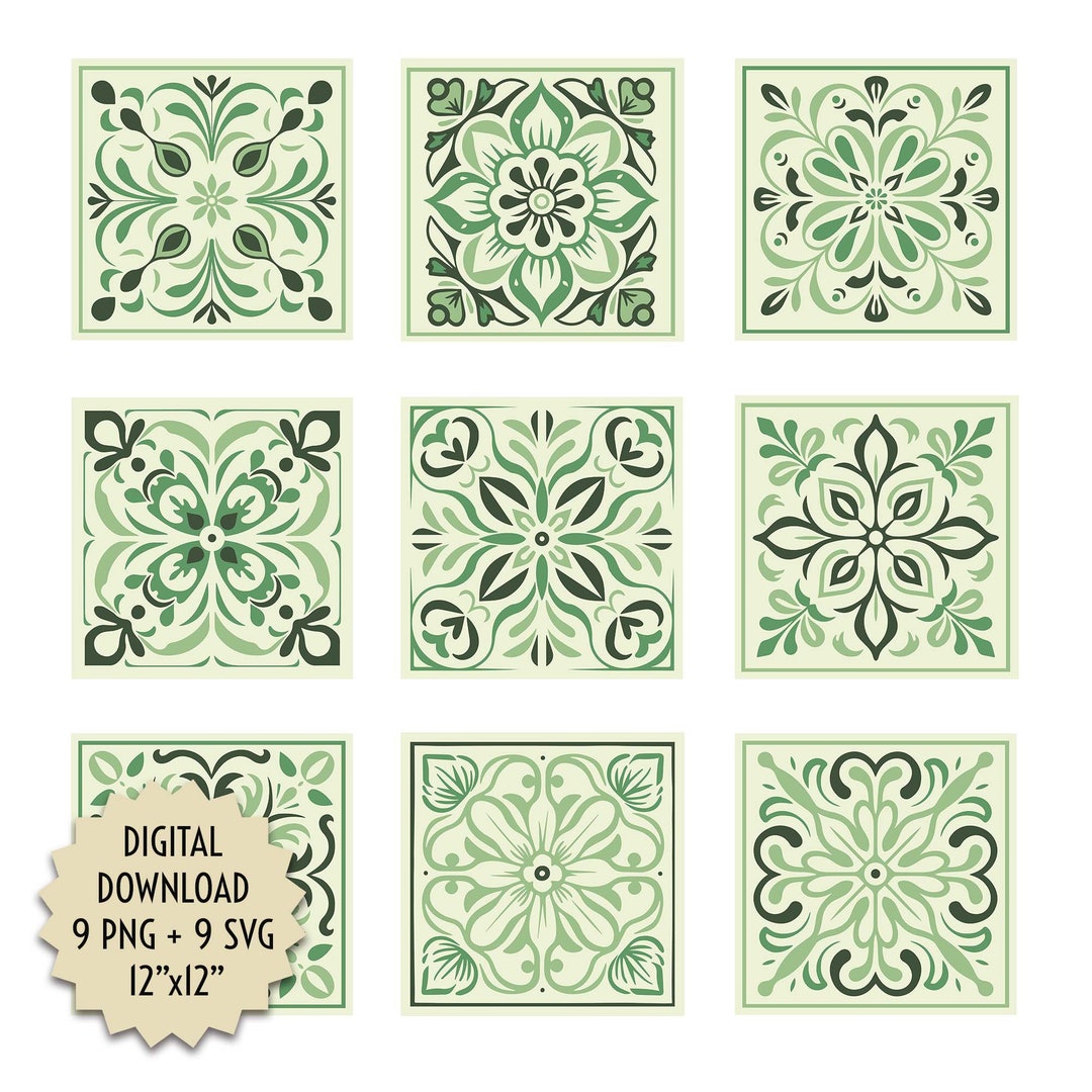 Green Color Vector Geometric Tile Drawing Pattern Mosaic Spanish Style ...