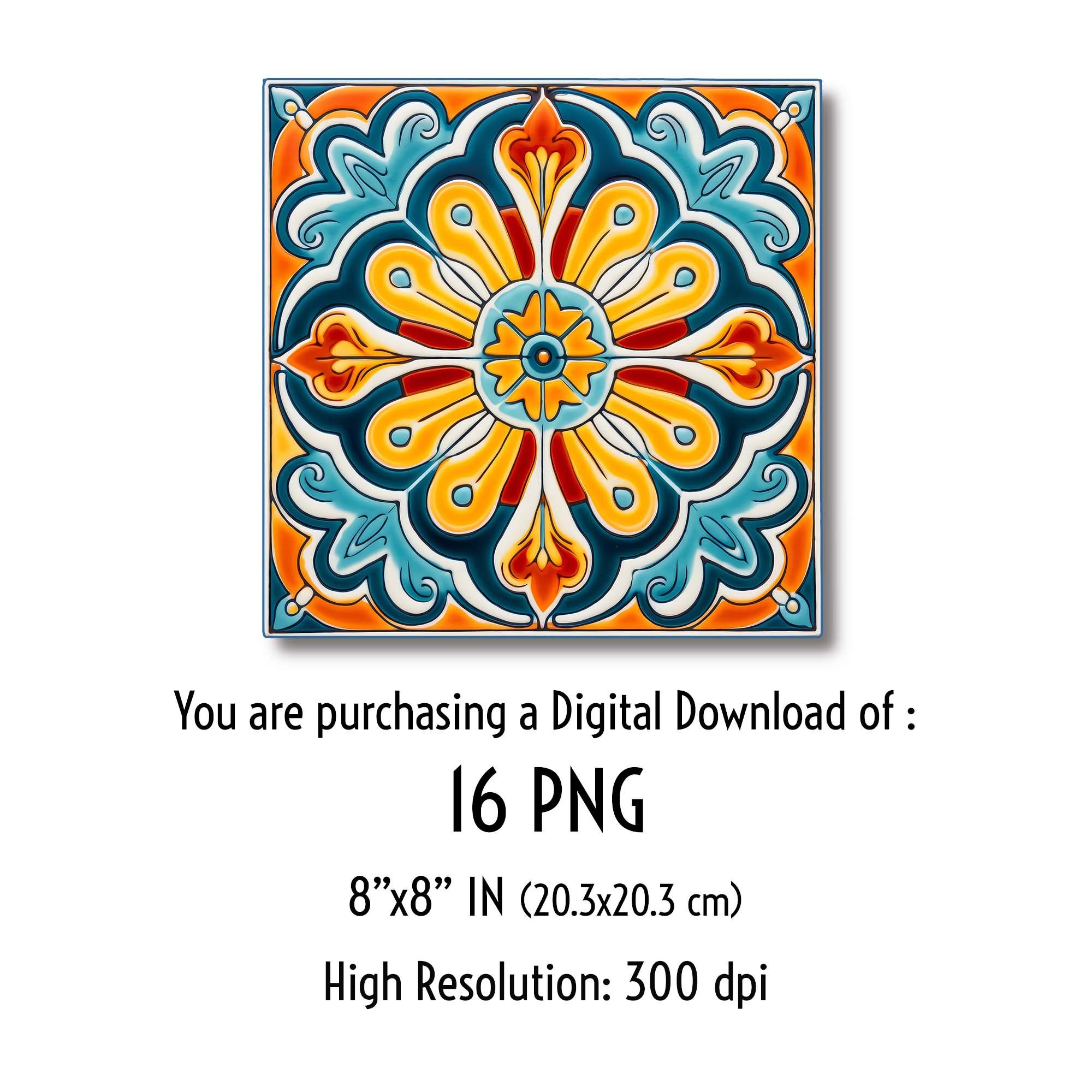 Blue Orange Traditional Ceramic Tiles Vibrant Colors Floral Pattern ...