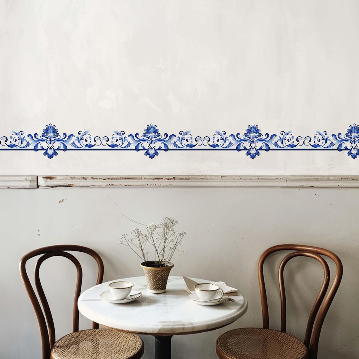 Blue Floral Border, Horizontal Seamless Strips, Digital Scrollwork ...