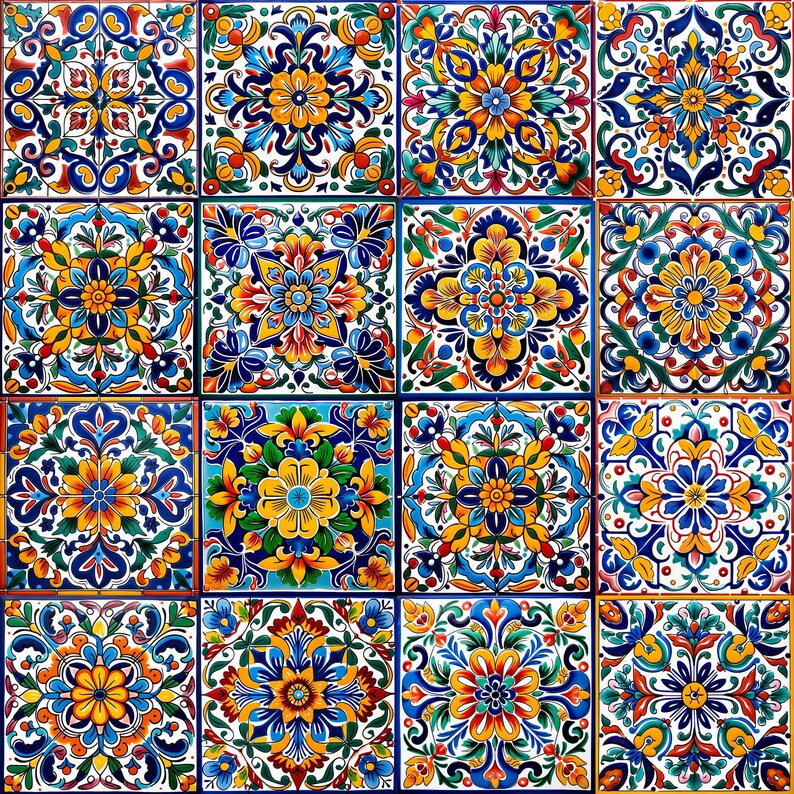 15 Mexican Style Tiles Colorful Clipart. Decoration DIY Crafts Bathroom ...