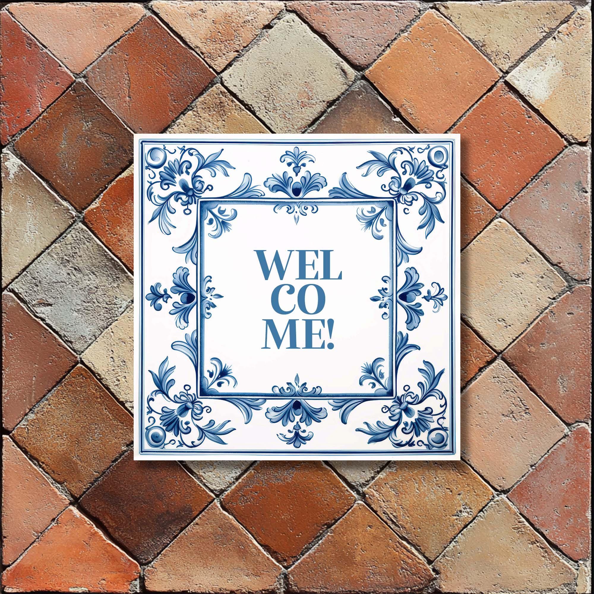 Blue Border Tile Set, Ornate Square Frames, Floral Scrollwork, DIY Text ...