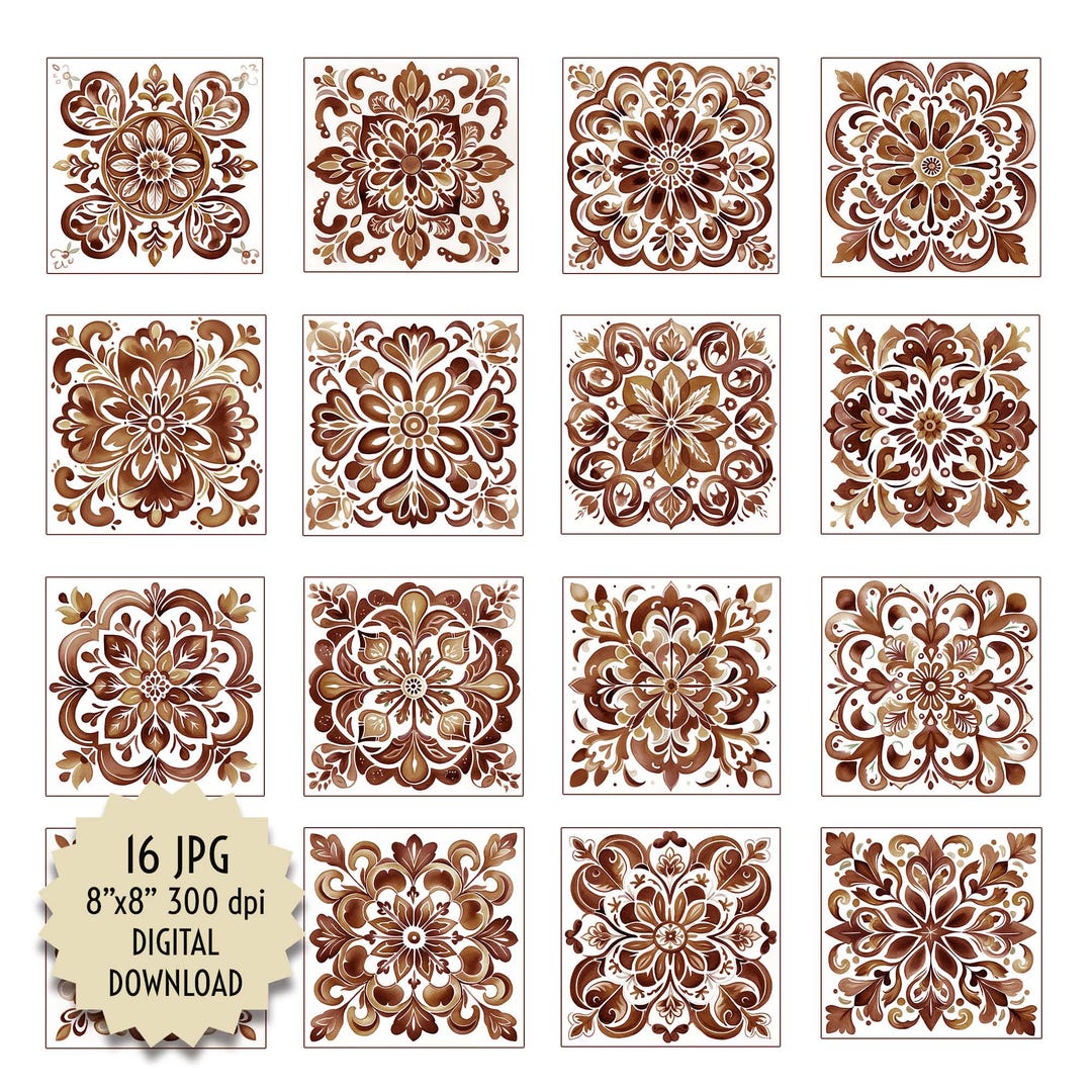 Brown Watercolor Tile Set, 8x8 in Digital JPG Files for Kitchen ...