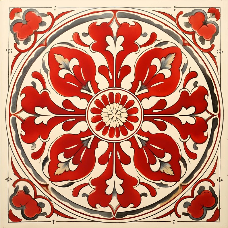 Vintage Red Tile Clipart: Set of 9 Spanish-Style Tiles, Decoration, and ...