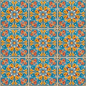 Blue Orange Traditional Ceramic Tiles Vibrant Colors Floral Pattern ...