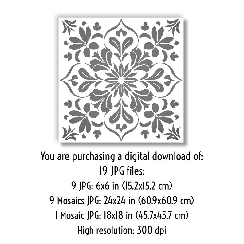 Gray Floral Tiles Clipart, White Background, Digital Mosaic for ...