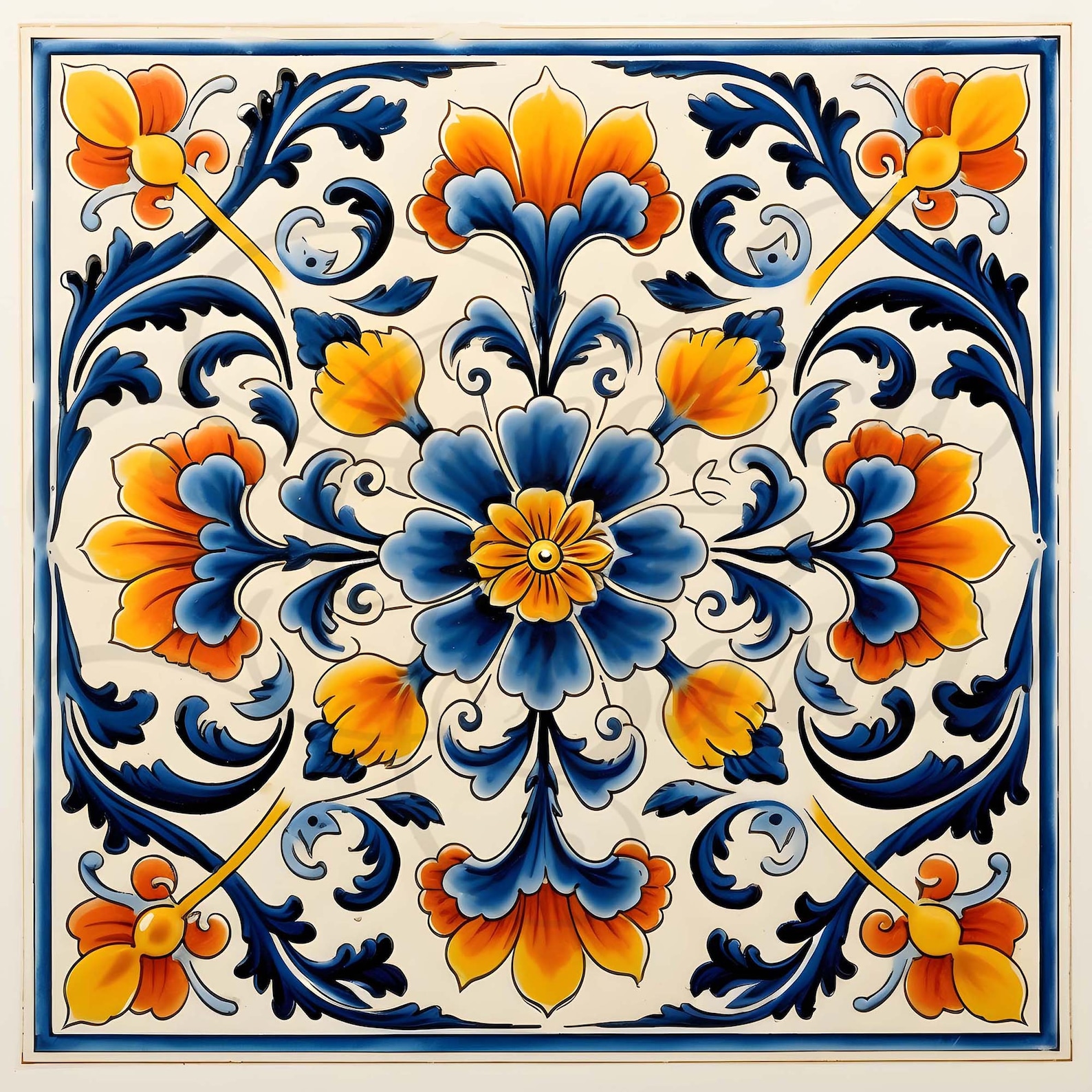 Vintage Geometric Antique Flower Tile Set Spanish Print Decoration ...