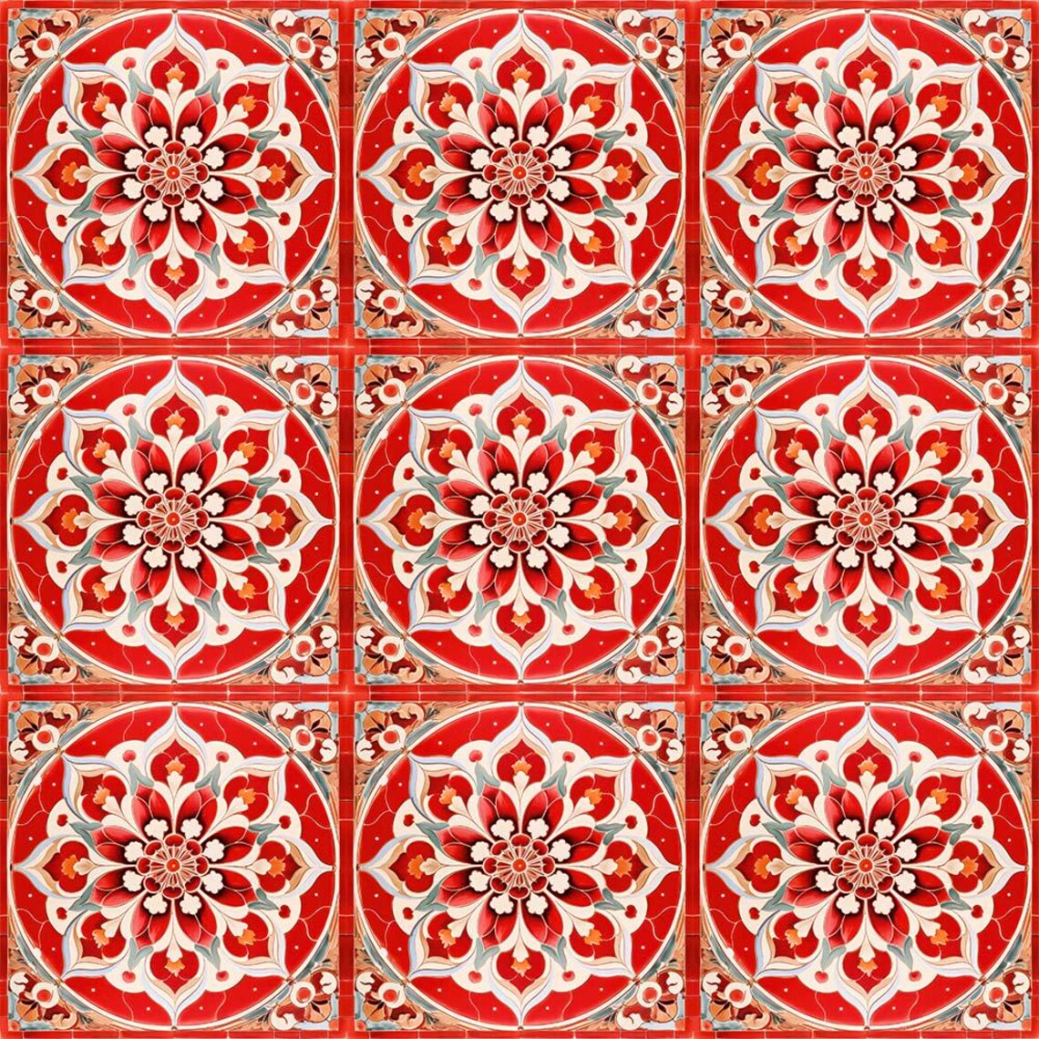 16 Red Tile Set, 8x8" Digital Clipart, Printable Decorative Stickers ...