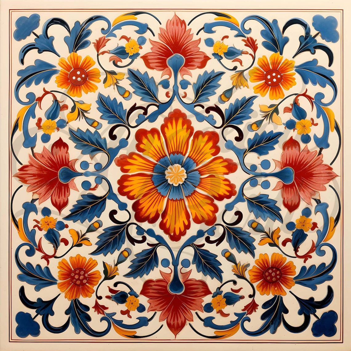 Vintage Red Tile Clipart: Set of 9 Spanish-style Tiles, Decoration, and ...