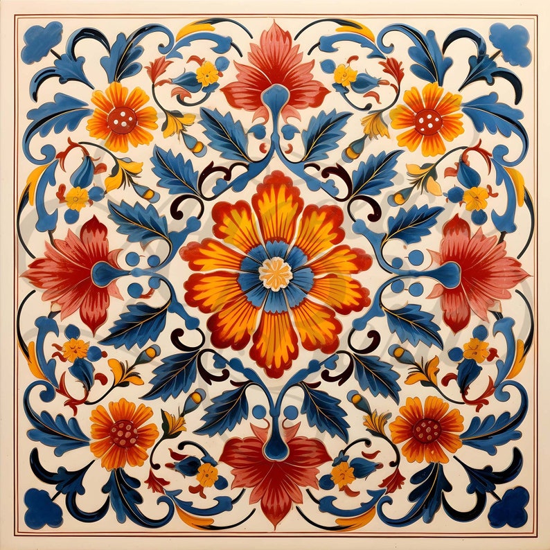 Vintage Red Tile Clipart: Set of 9 Spanish-style Tiles, Decoration, and ...