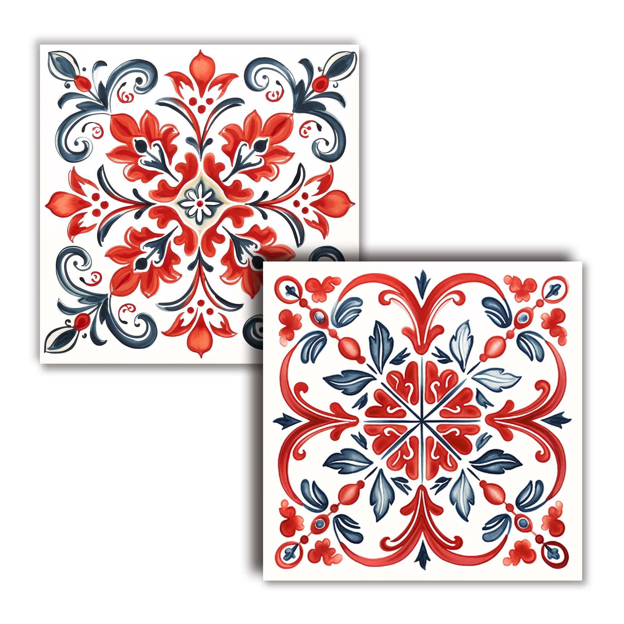 Red Blue Watercolor White Background Tiles Decor Wall Kitchen Porcelain ...