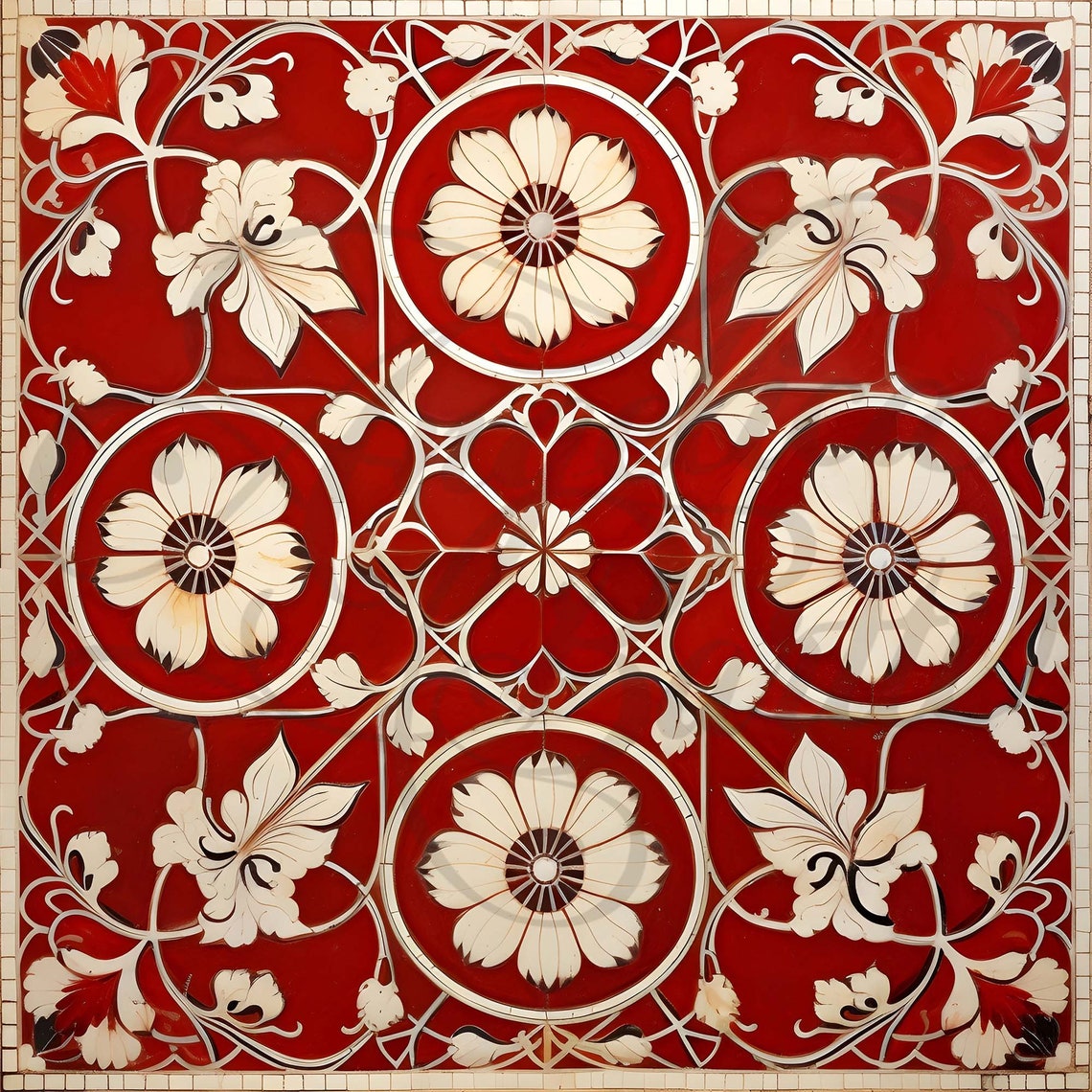 Vintage Red Tile Clipart: Set of 9 Spanish-style Tiles, Decoration, and ...