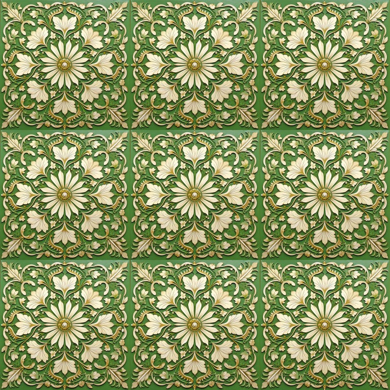 Vintage Green Relief Tiles Clipart Antique Art Nouveau Style Decoration ...