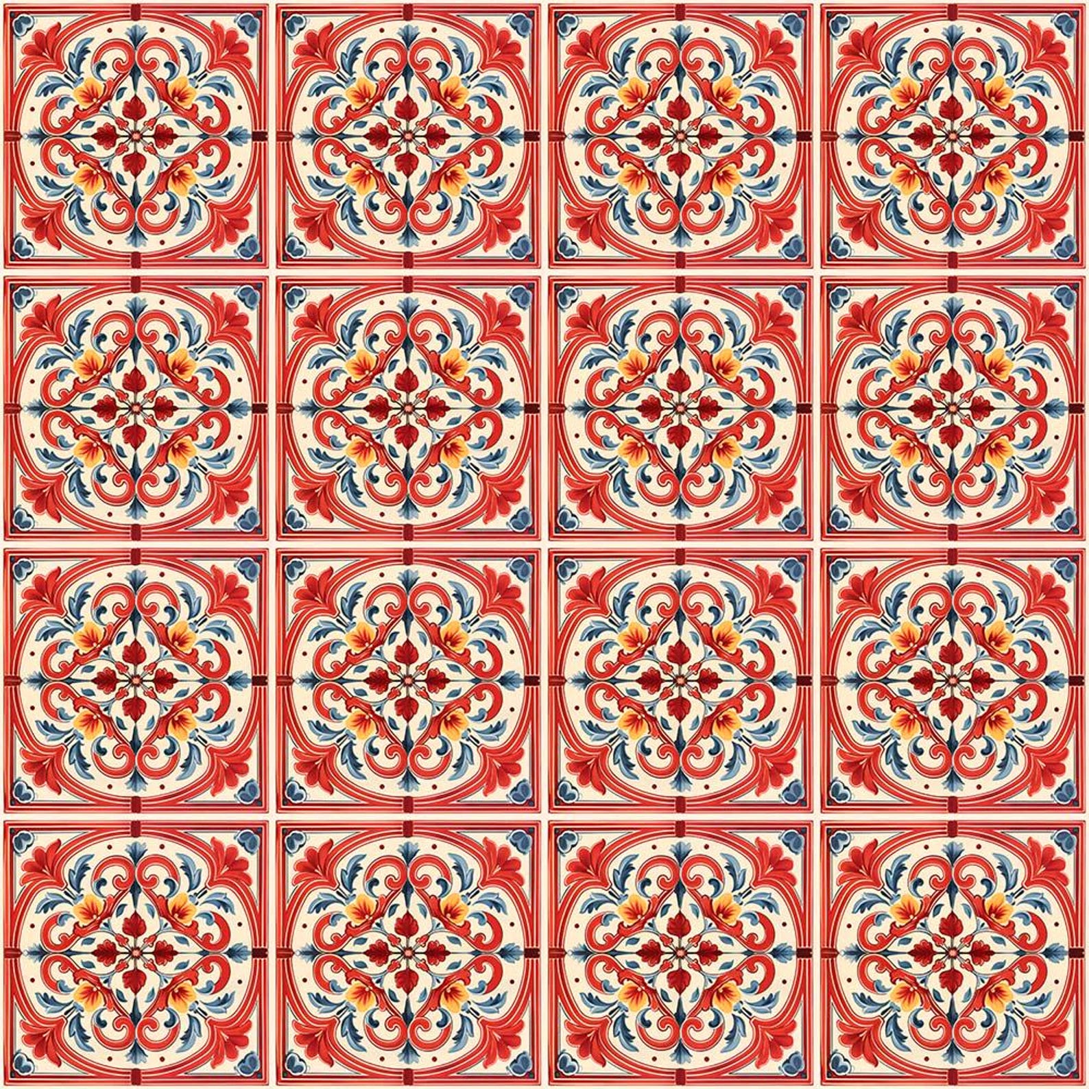16 Red Tile Set, 8x8" Digital Clipart, Printable Decorative Stickers ...