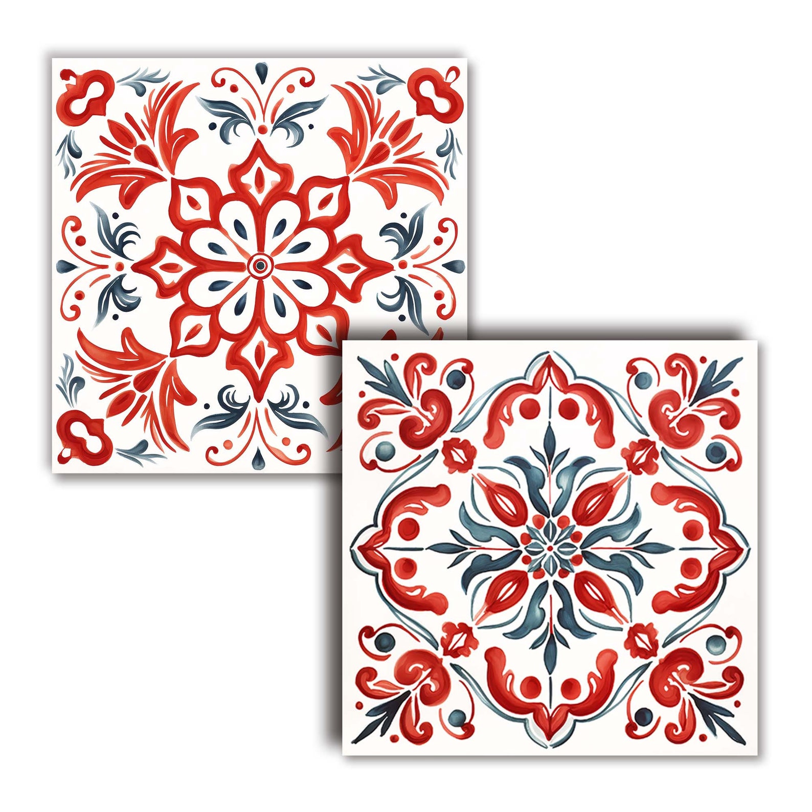 Red Blue Watercolor White Background Tiles Decor Wall Kitchen Porcelain ...