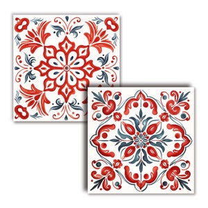 Red Blue Watercolor White Background Tiles Decor Wall Kitchen Porcelain ...