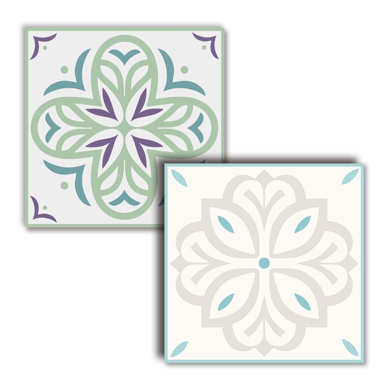 Pastel Colored Vector Drawing Tiles Pattern Floral Geometric Mosaic 8x8 ...