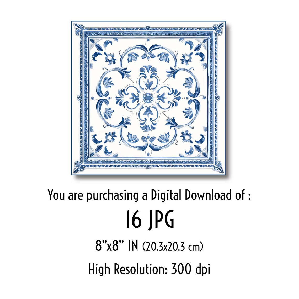 Vintage Blue White Tile Clipart | Set of 16 Digital Files for DIY Decor ...