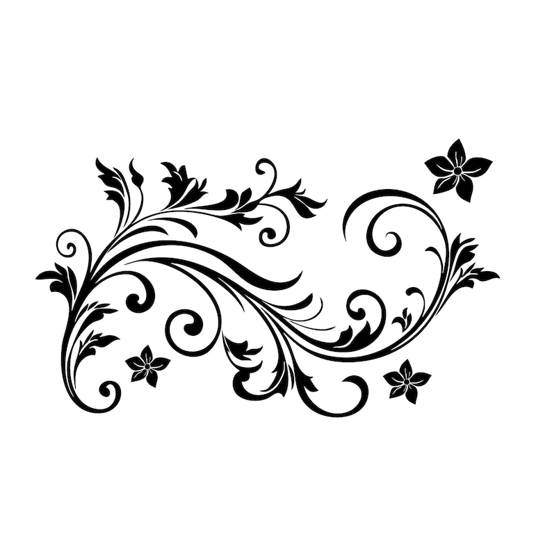 Floral Scroll Clipart Set, 56 PNG SVG, Black Swirl Ornaments, Digital ...