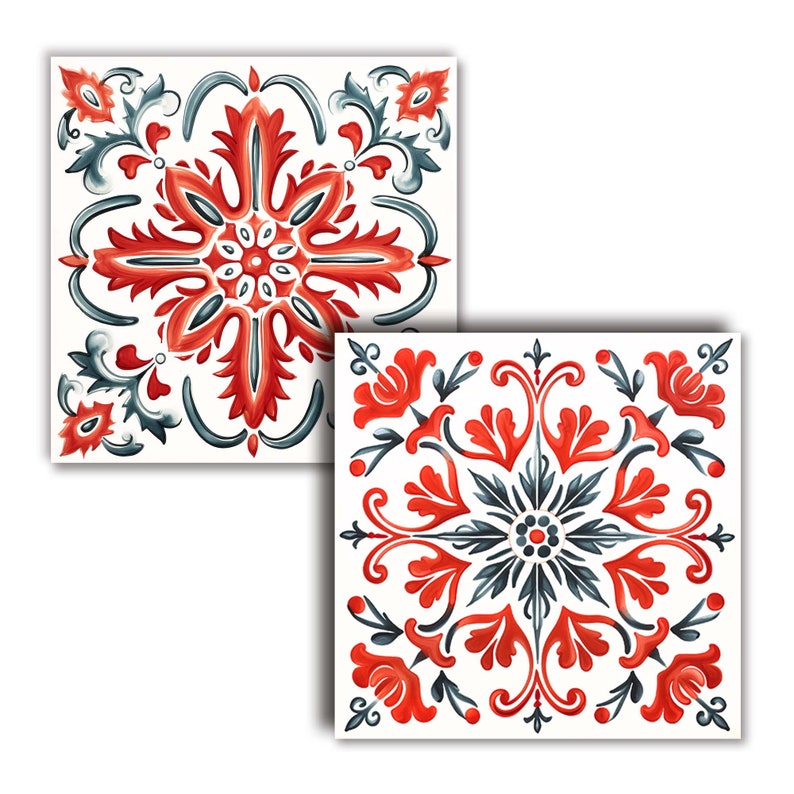 Red Blue Watercolor White Background Tiles Decor Wall Kitchen Porcelain ...