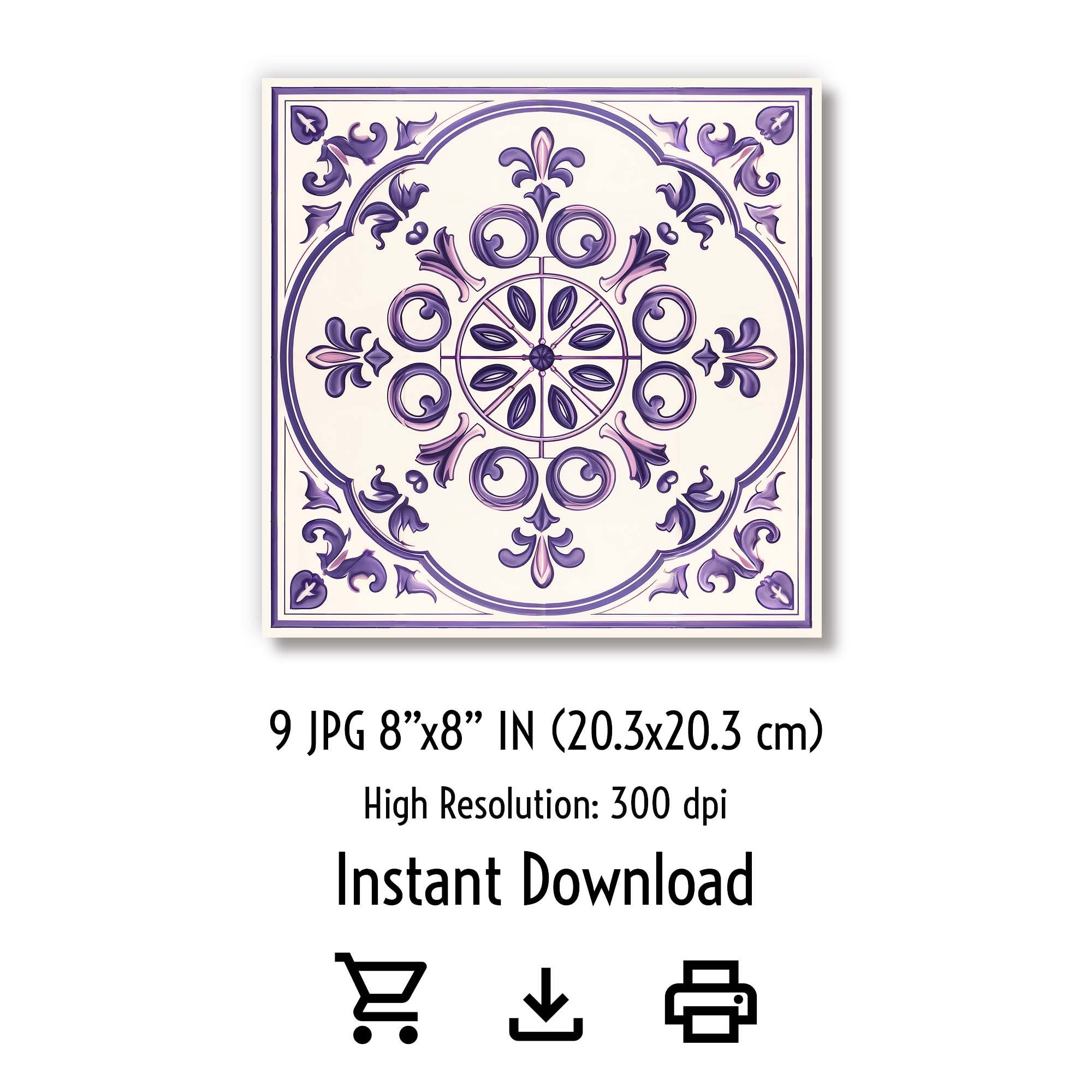 Purple Beige Vintage Spanish-style Geometric Flower Tiles Decorative ...