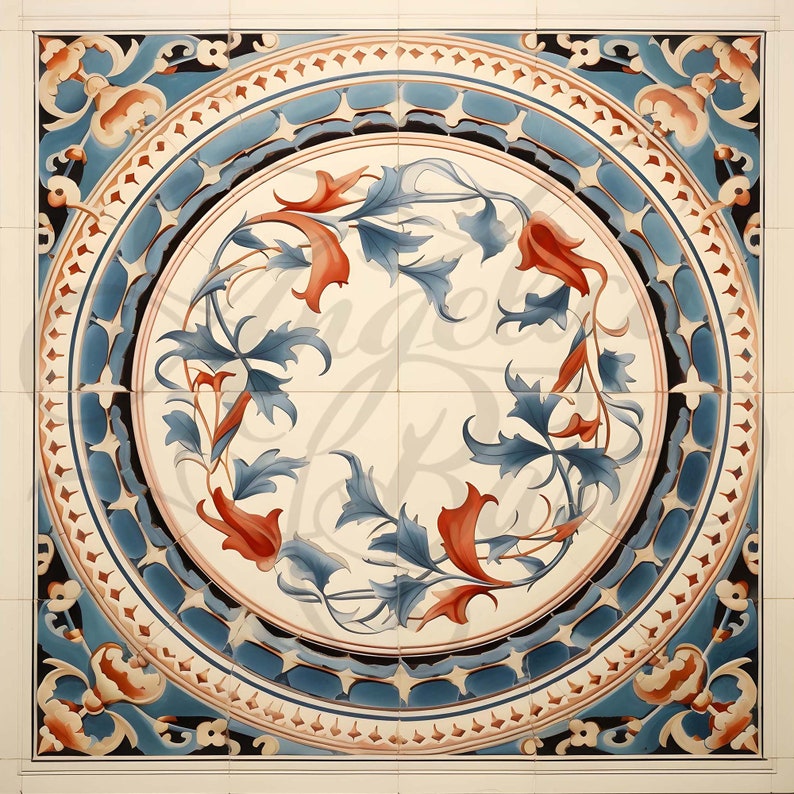 Floral Antique Classic Tile Printable Digital Download File 8x8 Inch ...
