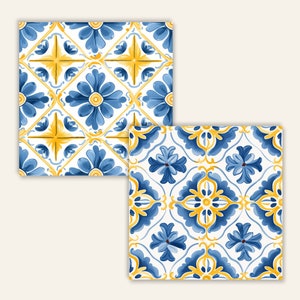 Bundle Italian Style Seamless Tiles Blue Yellow Ochre Digital Design ...
