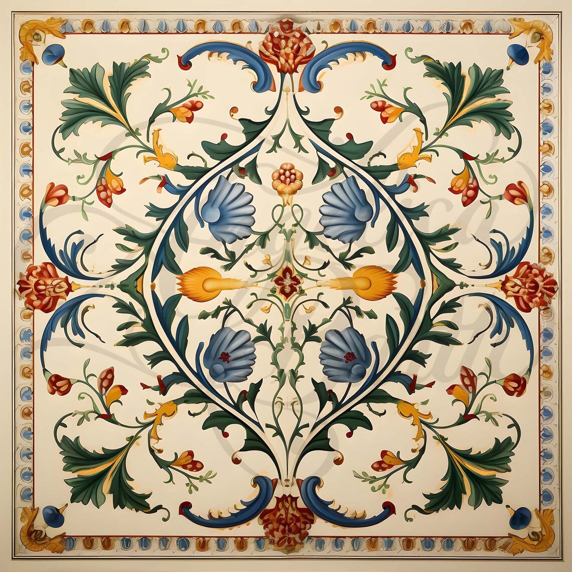 Floral Antique Classic Tile Printable Digital Download File 8x8 Inch ...