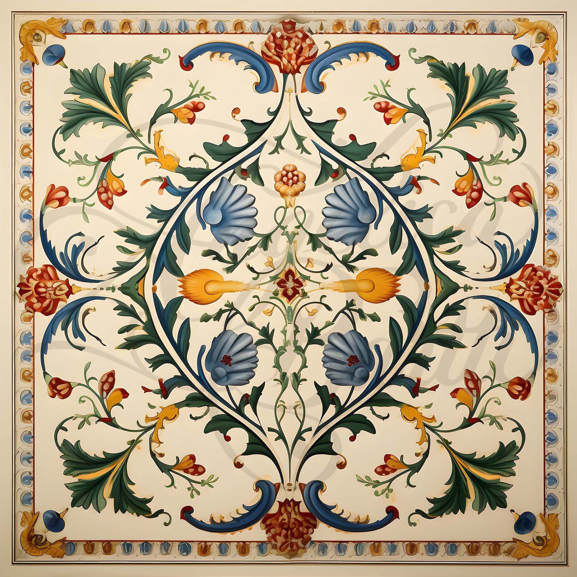 Floral Antique Classic Tile Printable Digital Download File 8x8 Inch ...