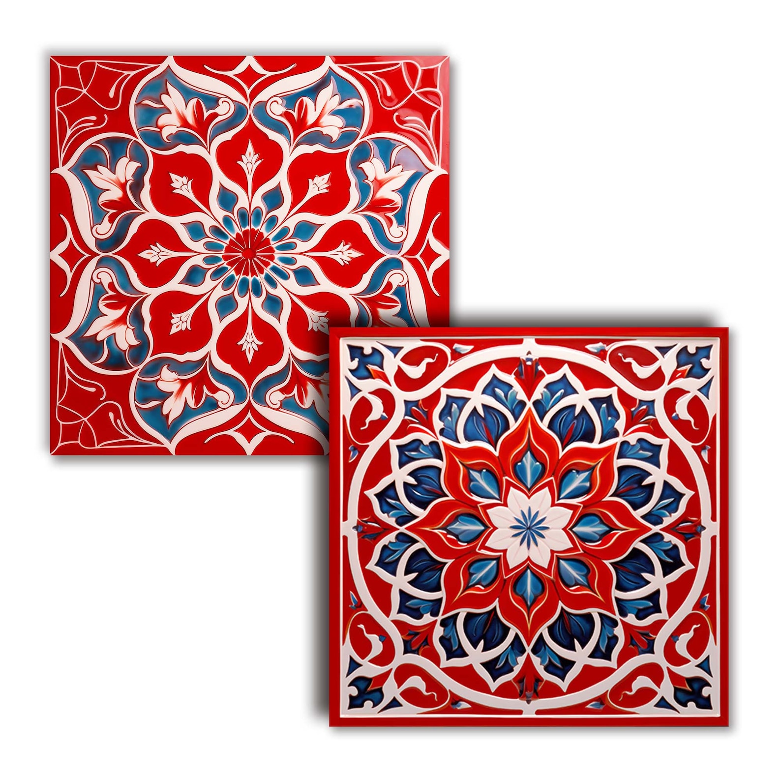Vintage Red and Blue Clipart Tiles, PNG Spanish-style Decoration and ...
