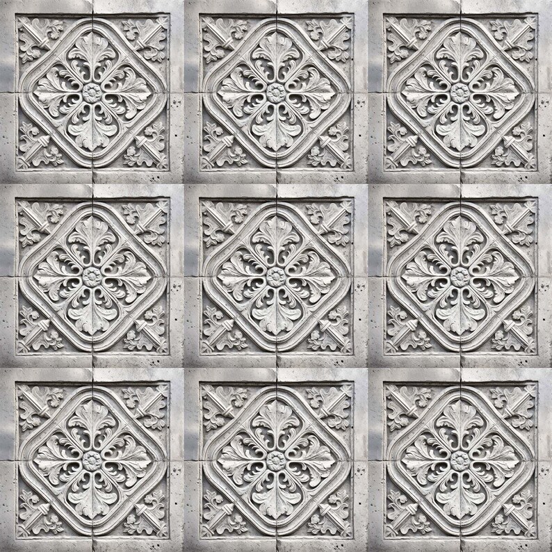 Ancient Medieval Gothic-style Carved Stone Tile With Symmetrical Floral ...