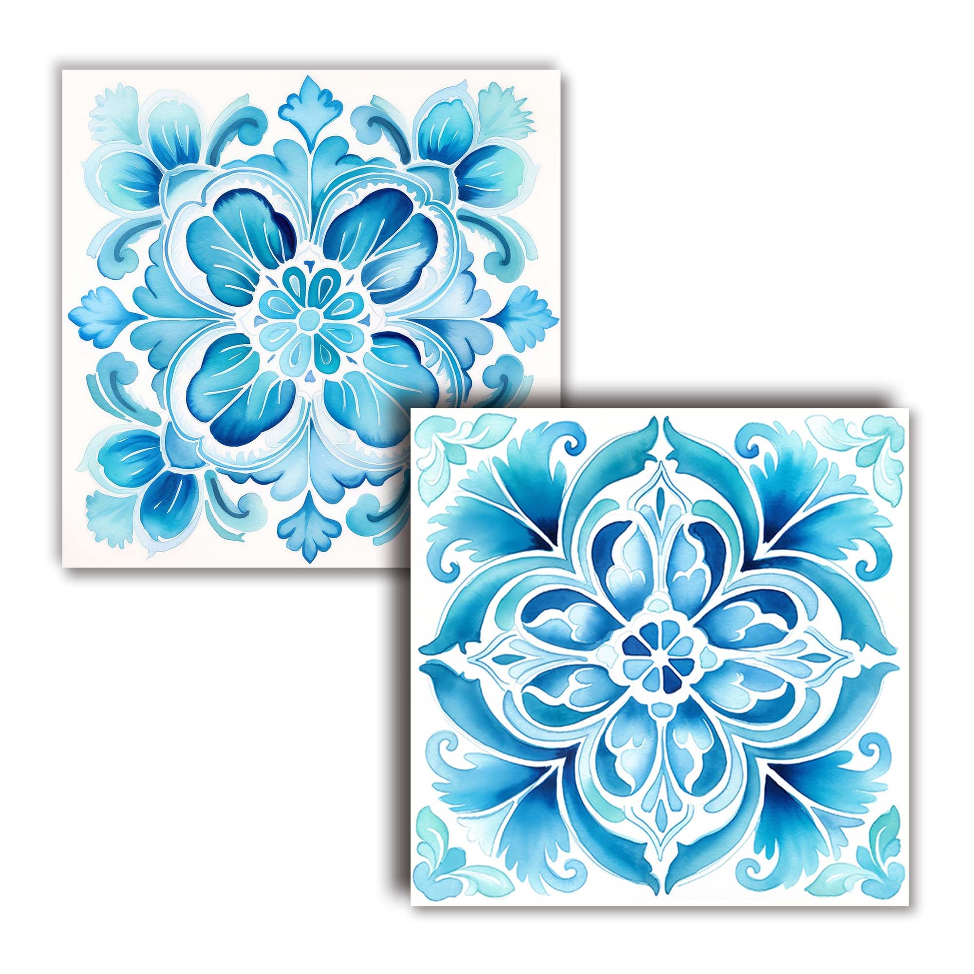 Blue Watercolor Tiles White Background Mosaic Decorative Wallpaper ...