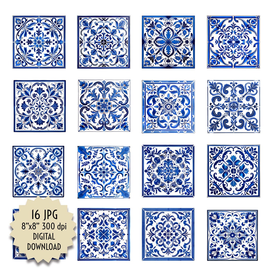 Vintage Blue Tiles Clipart Decoration and Design Mosaic Kitchen ...