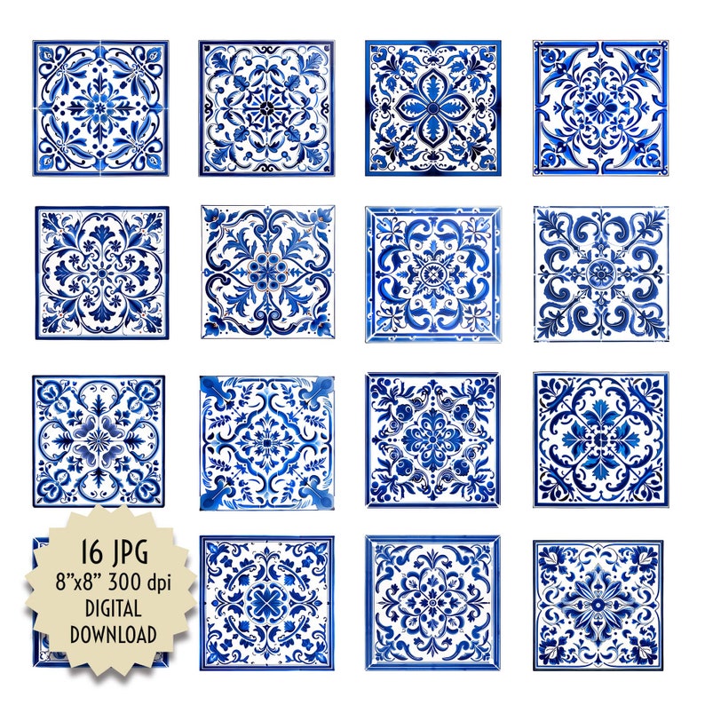 Vintage Blue Tiles Clipart Decoration and Design Mosaic Kitchen ...