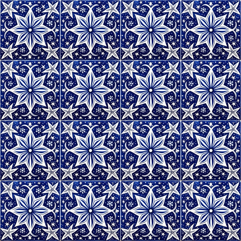 Set of 9 Cobalt Blue Tiles Inspired by Portuguese and Spanish Ceramics ...