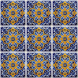 Bundle Antique Blue and Yellow Floral Border Tiles Digital Design ...