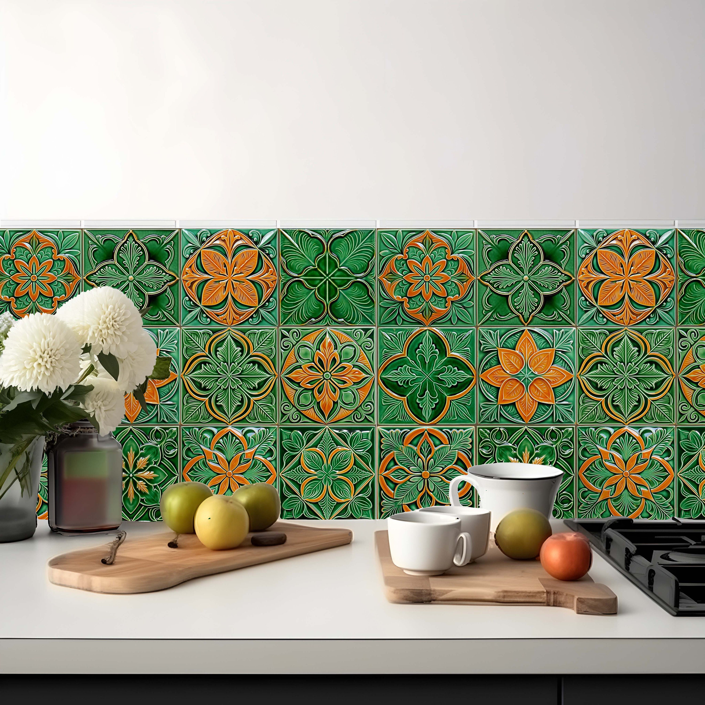 3d Relief Tiles Emerald Green Orange Ceramic Realistic PNG 8 X 8 ...