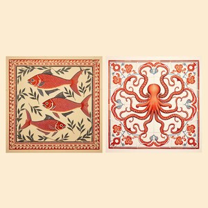 Fish Red Green Tile Digital Download Vintage Mosaic Antique Classic ...
