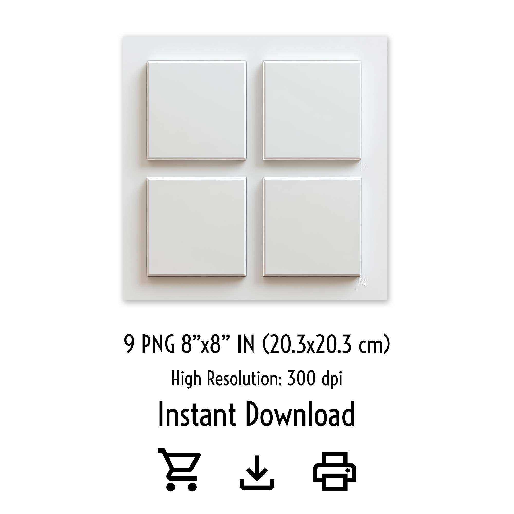 Mockup Set of White Matte Tiles, Four Ceramic Square With Relief and ...