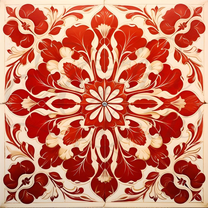 Vintage Red Tile Clipart: Set of 9 Spanish-style Tiles, Decoration, and ...