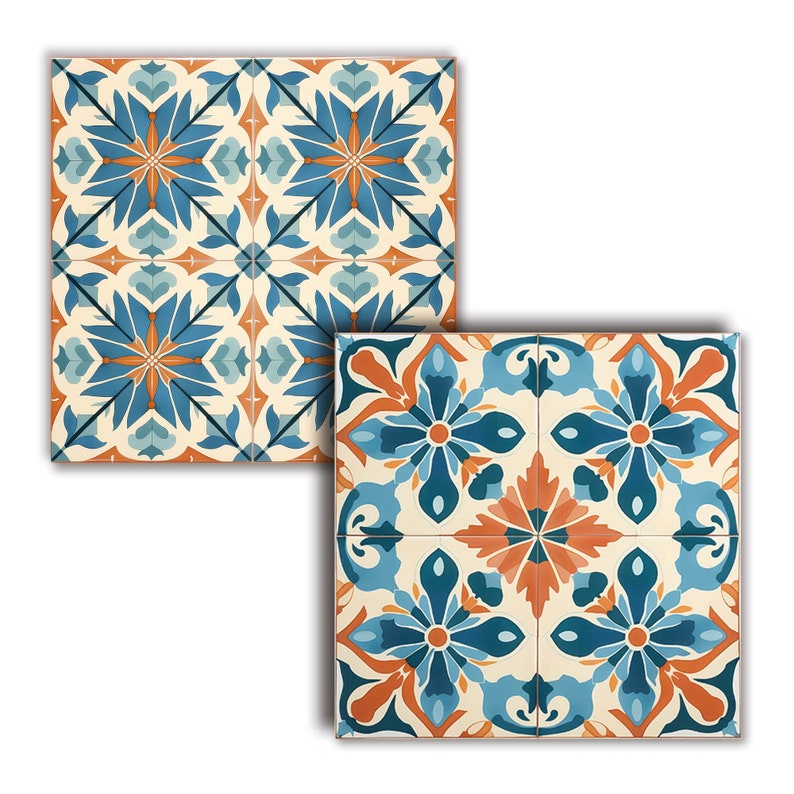 Traditional Mediterranean Glazed Ceramic Tile, Symmetrical Pattern ...