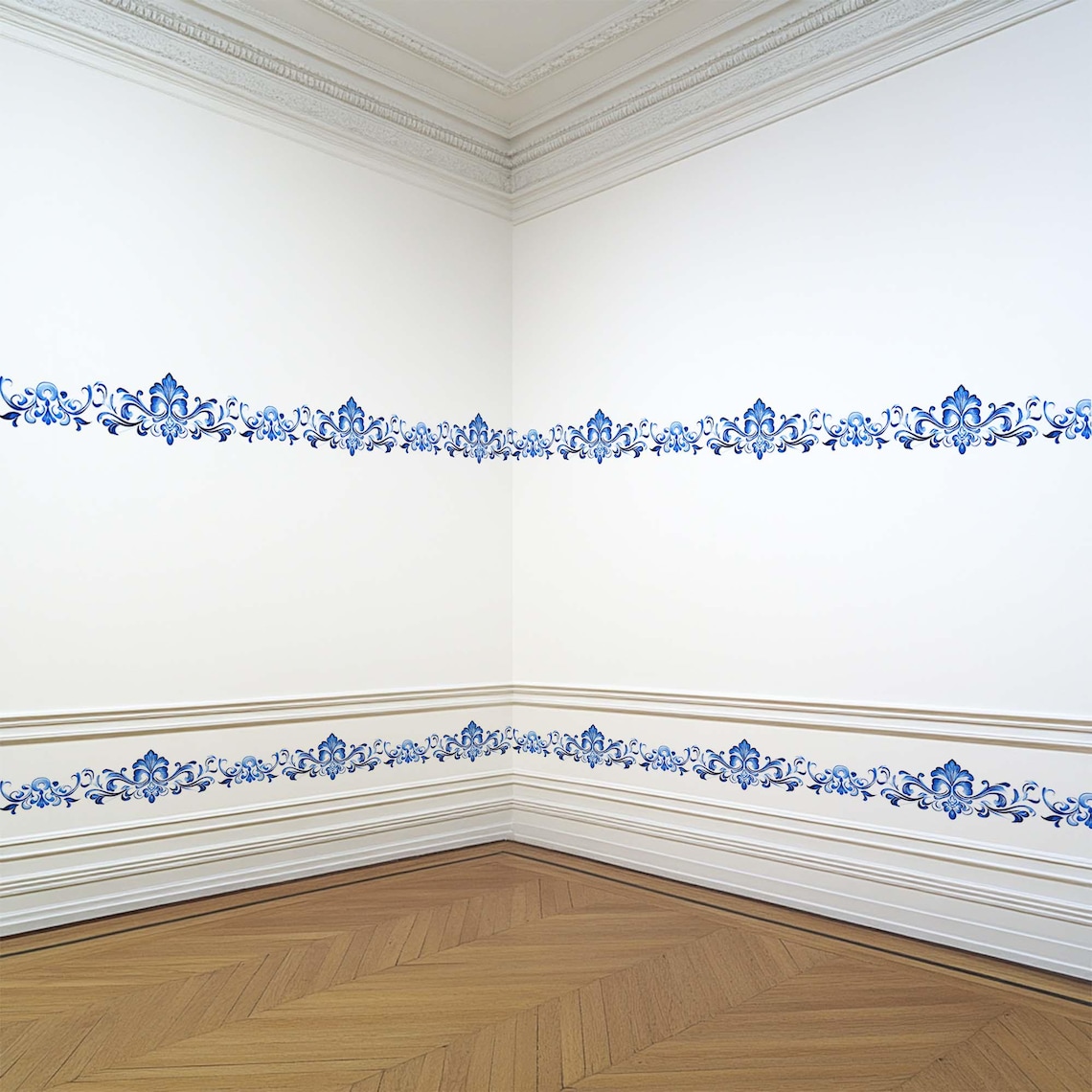 Blue Floral Border, Horizontal Seamless Strips, Digital Scrollwork ...