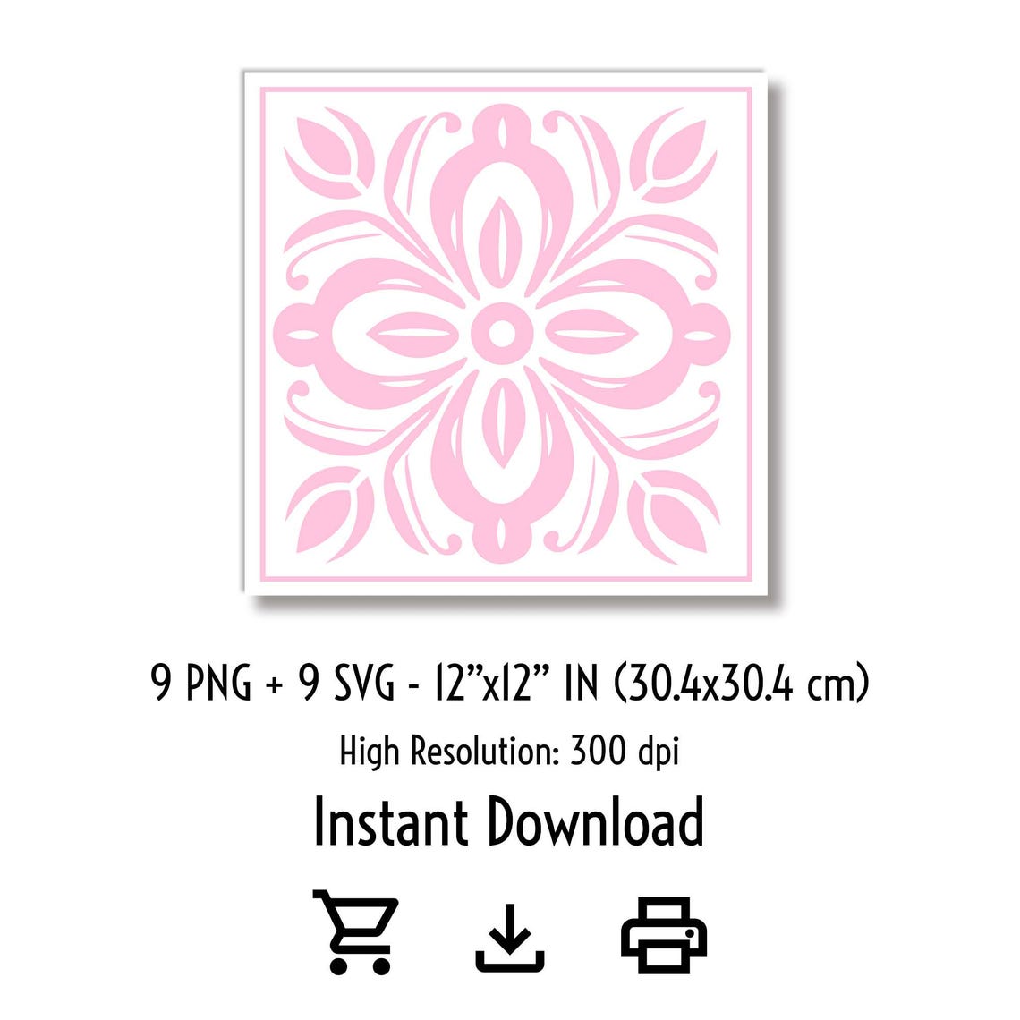 Pink Tile, White Background, SVG, Square, Geometric, Floral Pattern ...