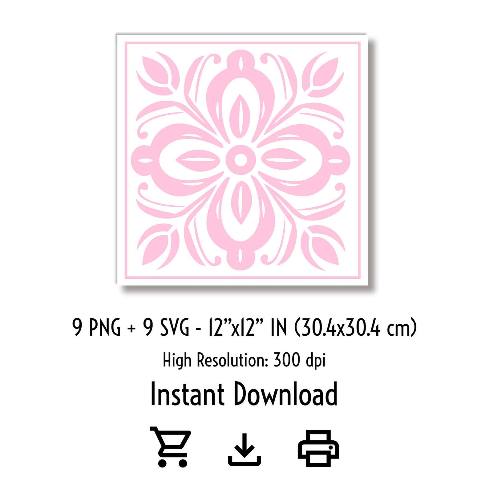 Pink Tile, White Background, SVG, Square, Geometric, Floral Pattern ...