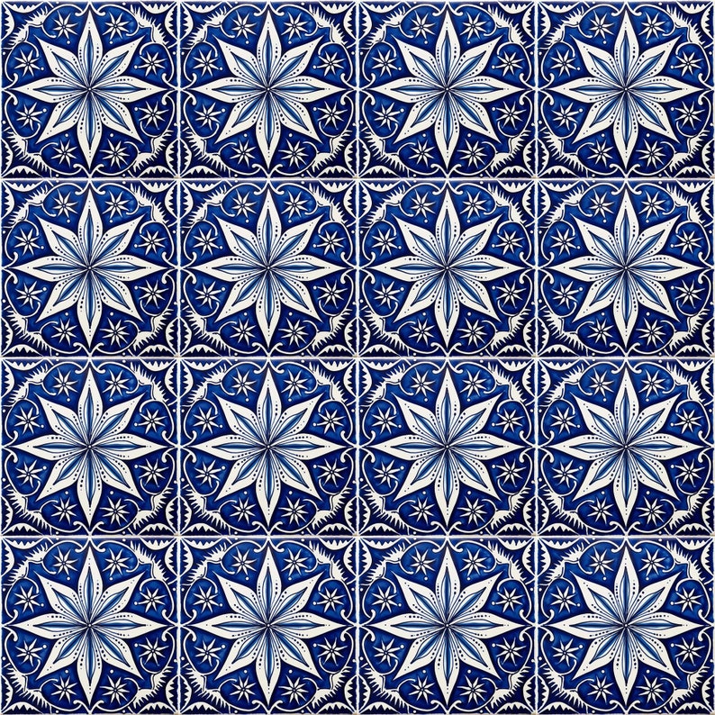 Set of 9 Cobalt Blue Tiles Inspired by Portuguese and Spanish Ceramics ...