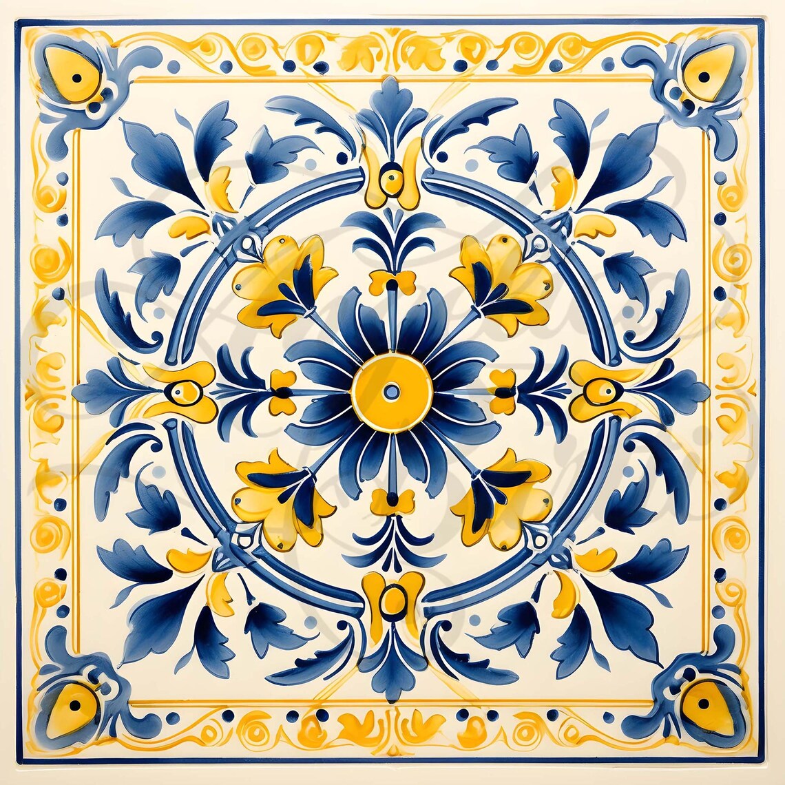 9 Vintage Yellow and Blue Tiles Clipart Set of Spanish-style Tiles for ...
